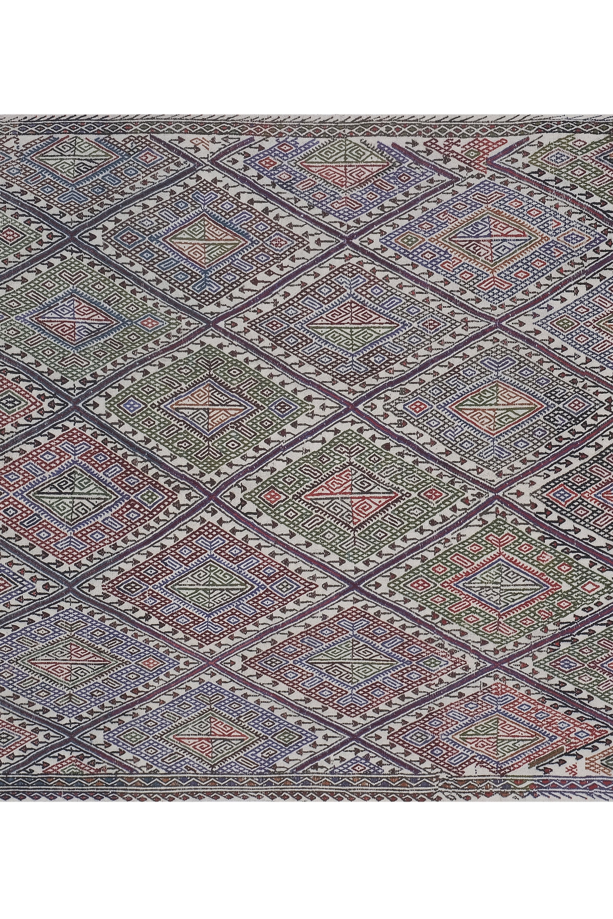 Vintage Hand Embroidered Diamond Pattern Wall Hanging Kilim Rug, Family ...