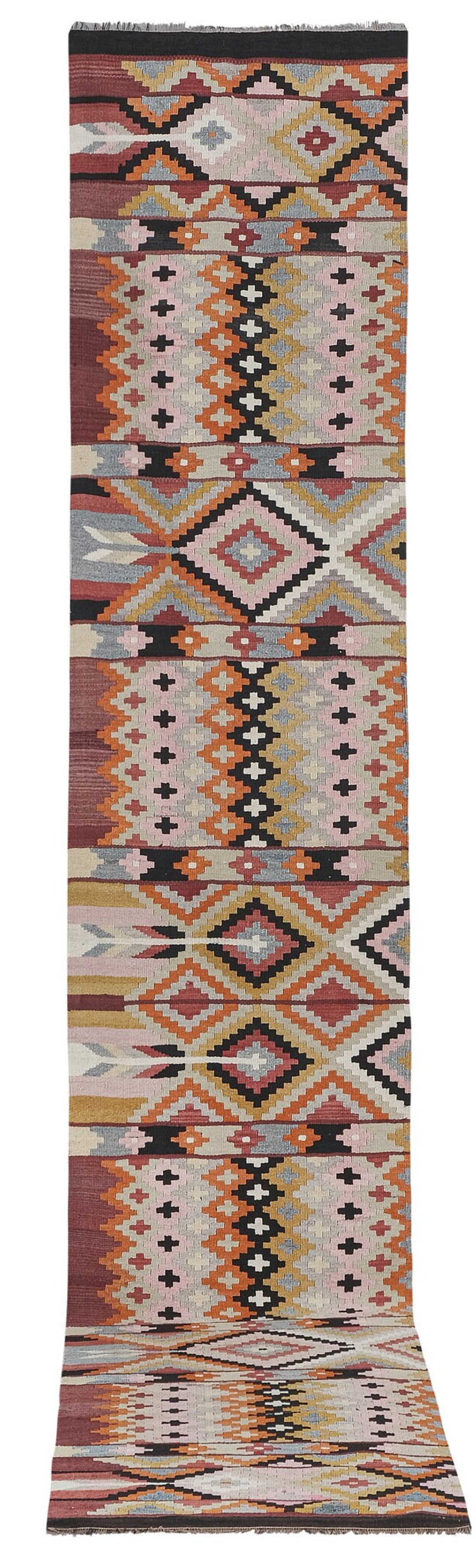 Mid Century Nomadic Wool Anatolian Hall Kilim Runner, Gallery Rug Kelim ...