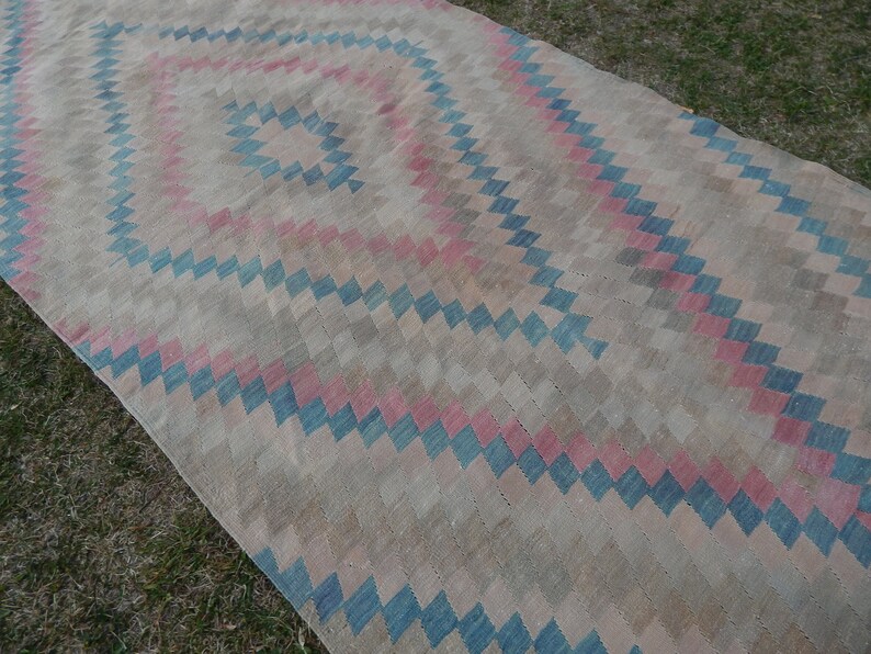 Mid Century Turkish Embroidered Kilim Runner With Modern Design & Muted ...