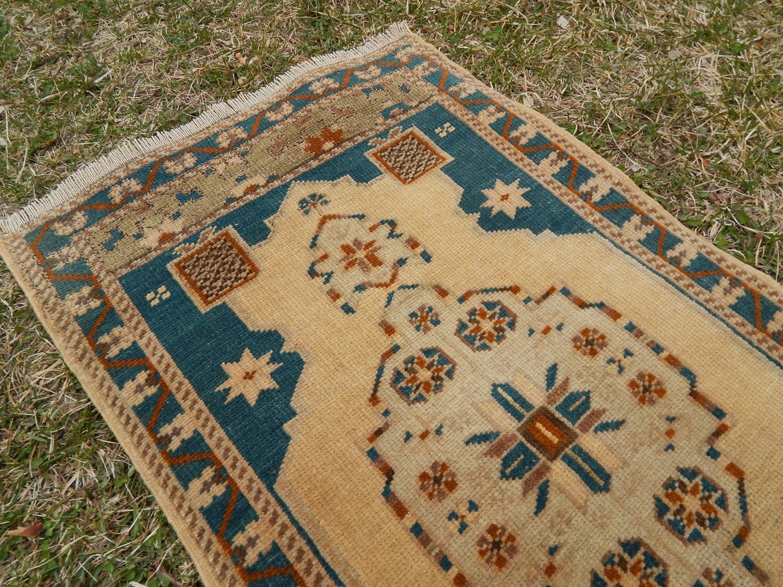 Vintage Bathroom Decor Blue Rug Southwest Wool Rug Runner - Etsy