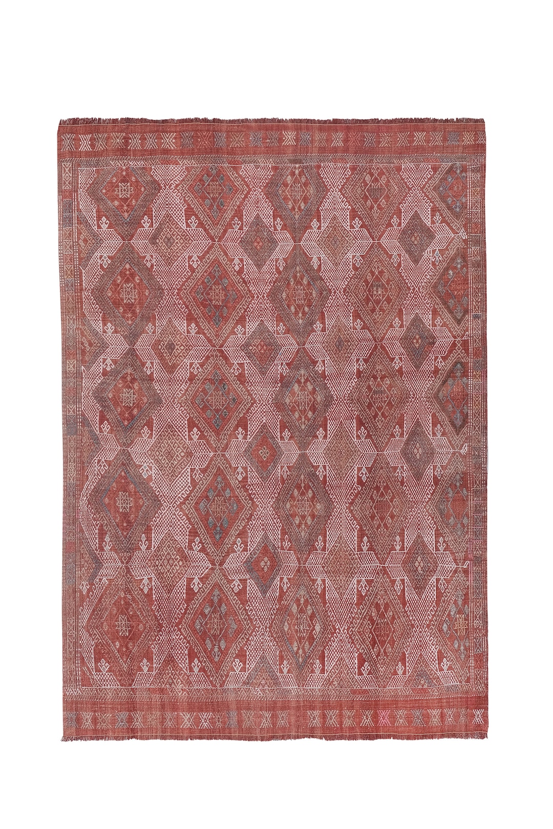 Handwoven Diamond Pattern Kilim Rug, Turkish Mid Century Full ...
