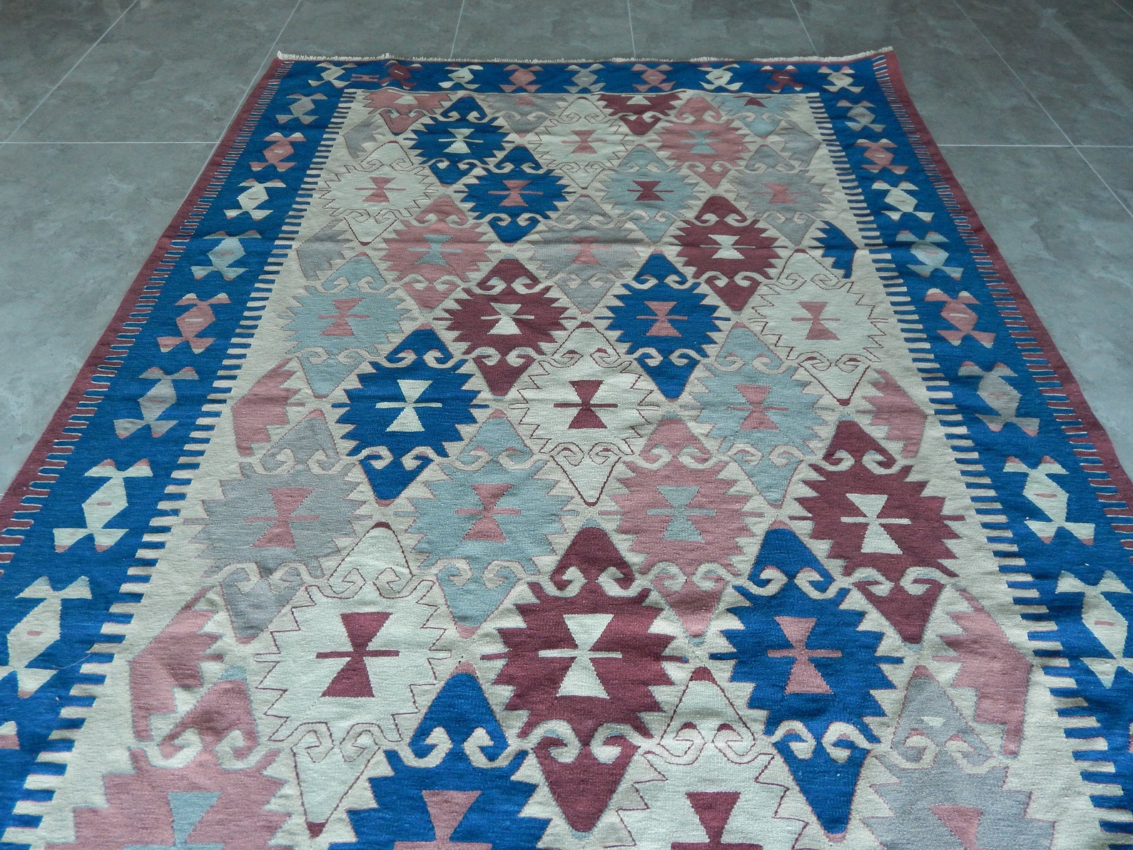 Vintage Turkish Boho Kilim Rugs Wool Large Floor Rug Blue - Etsy