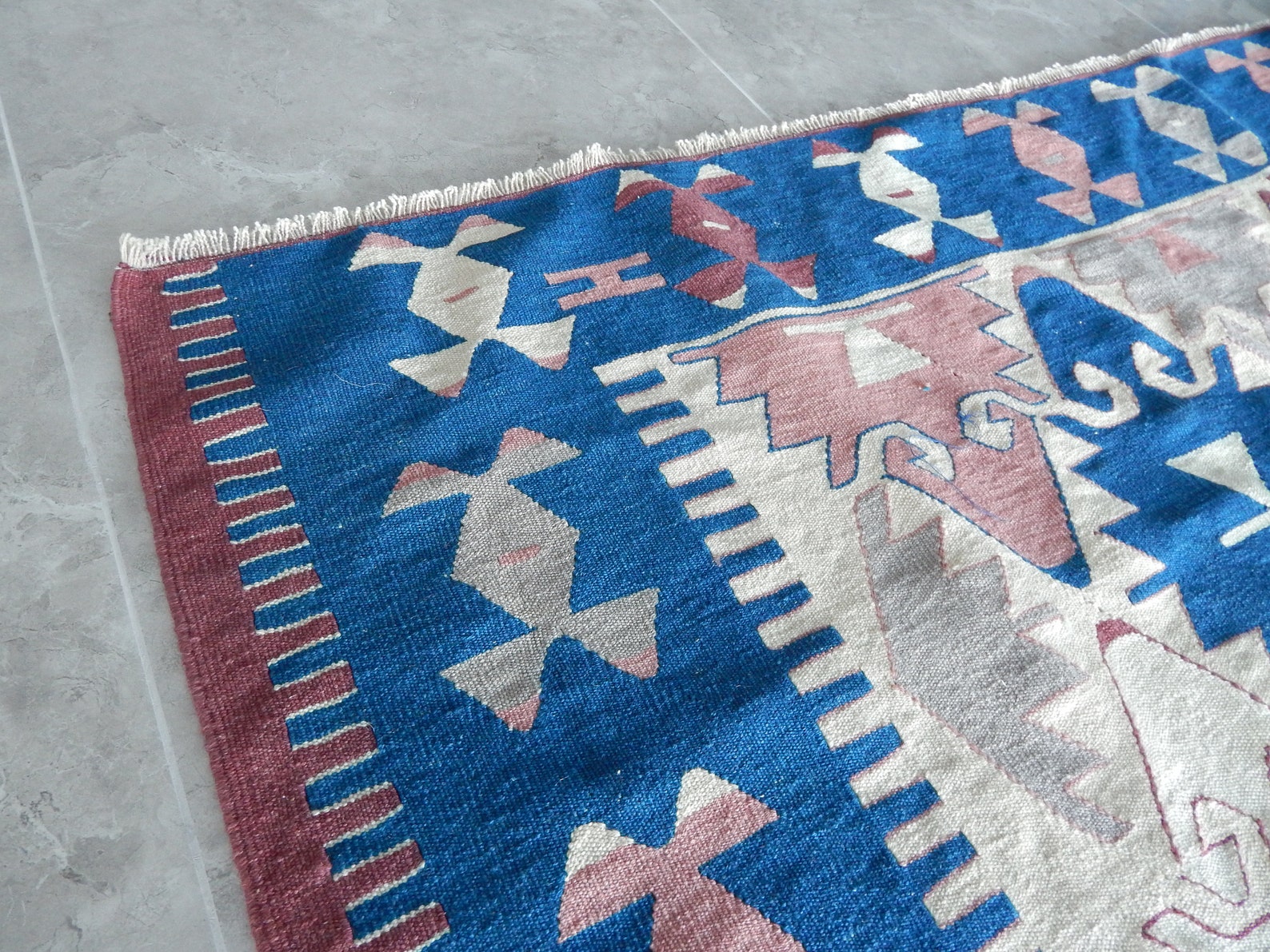 Vintage Turkish Boho Kilim Rugs Wool Large Floor Rug Blue - Etsy