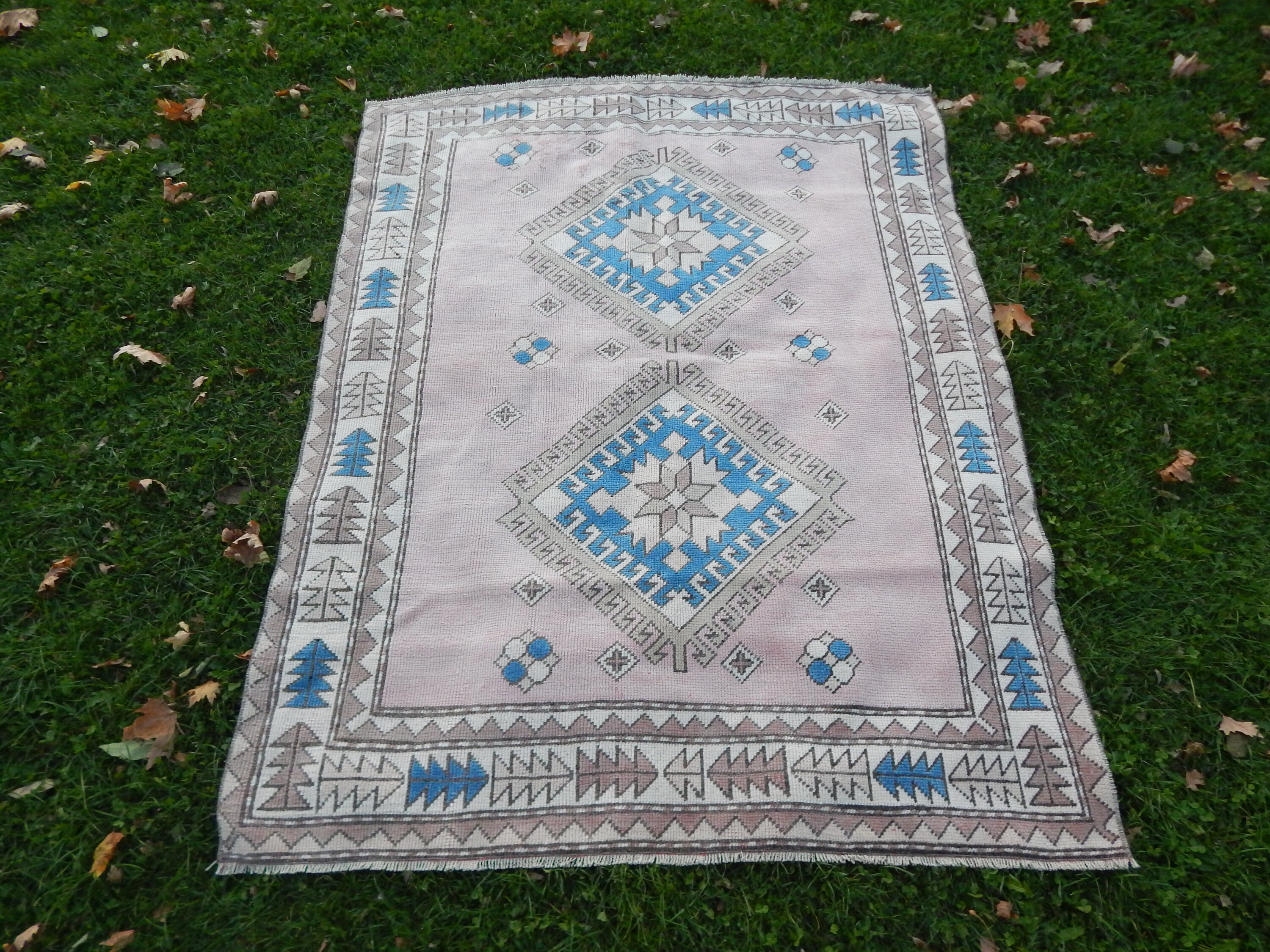 Vintage Turkish Floor Rug in Pastel Colours Geometric - Etsy