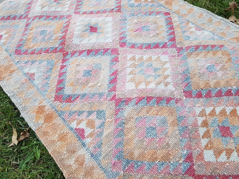 Muted Orange and Pink Color Diamond Pattern Hallway Kilim | Etsy
