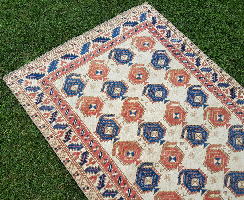 Blue Color Vintage Turkish Rug, Modern Home and Office Decor Wool ...