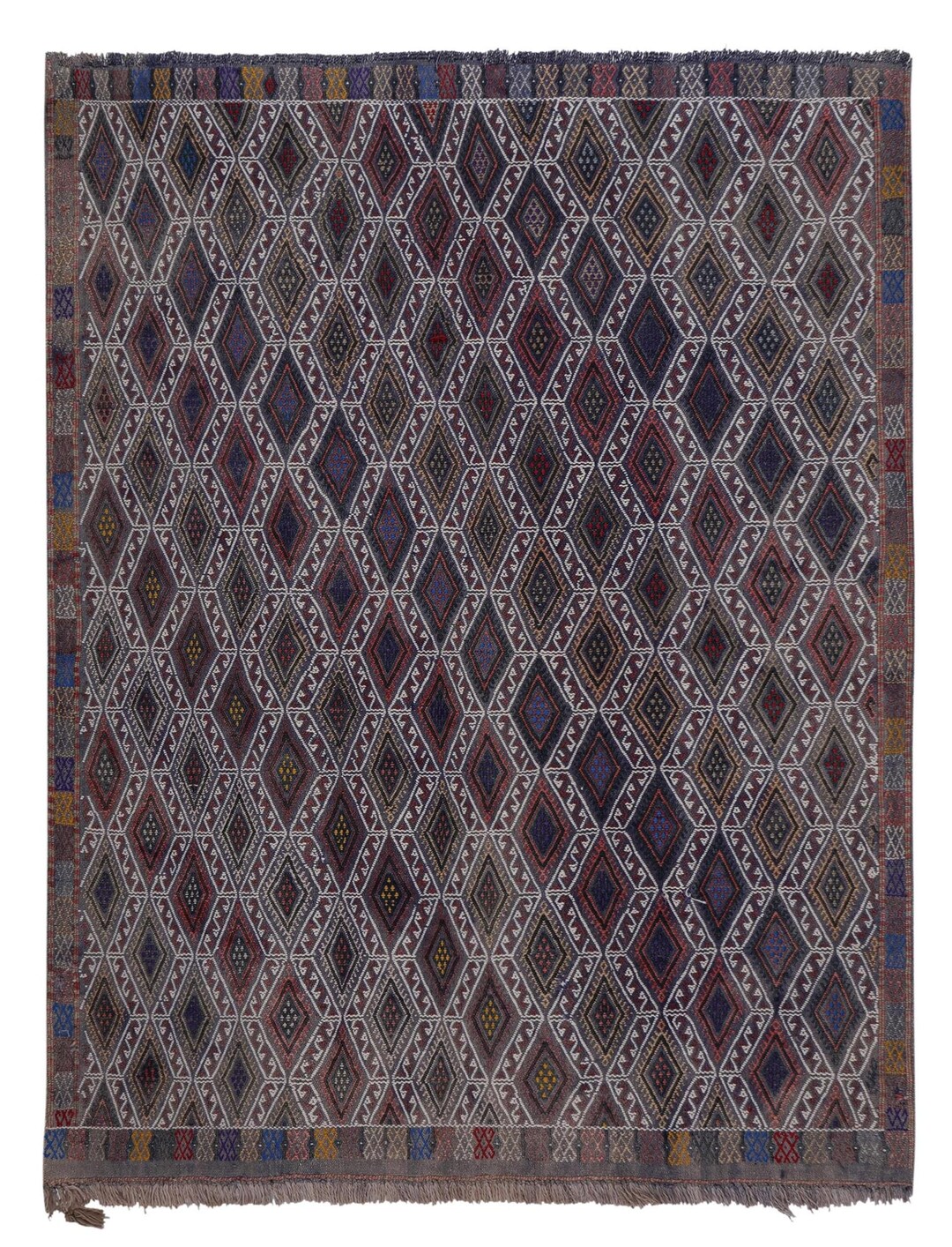 Vintage Hand Embroidered Diamond Pattern Soft Warm Colors Wall Hanging ...