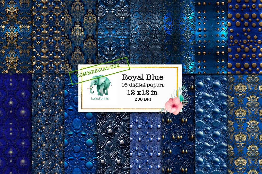 Royal Blue Embossed Digital Papers, COMMERCIAL USE, Clipart, Journal ...