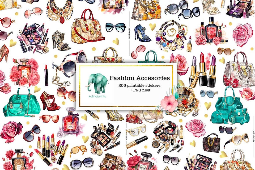 205 Fashion Printable Stickers, COMMERCIAL USE, PNG, Digital Stickers ...