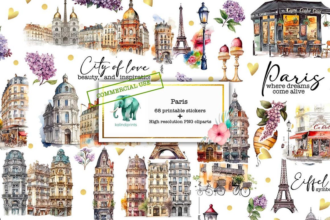68 Vintage Paris Printable Stickers Plus High Resolutions PNG Clipart ...
