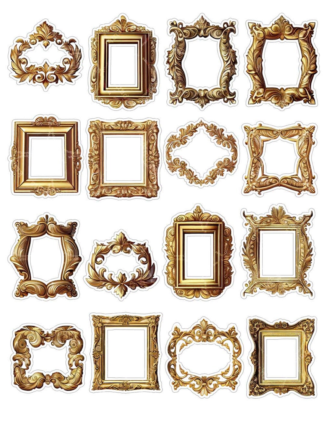 16 Gold Frames Printable Stickers, Png Digital Files V4 - Etsy Canada