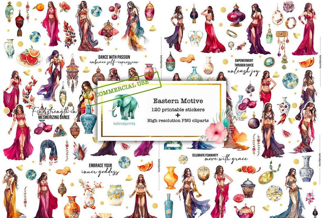 120 Eastern Motive Printable Stickers, COMMERCIAL USE, PNG ...