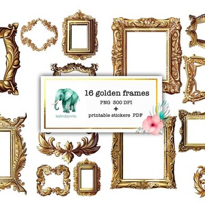 16 Gold Frames Printable Stickers, Png Digital Files V4 - Etsy Canada