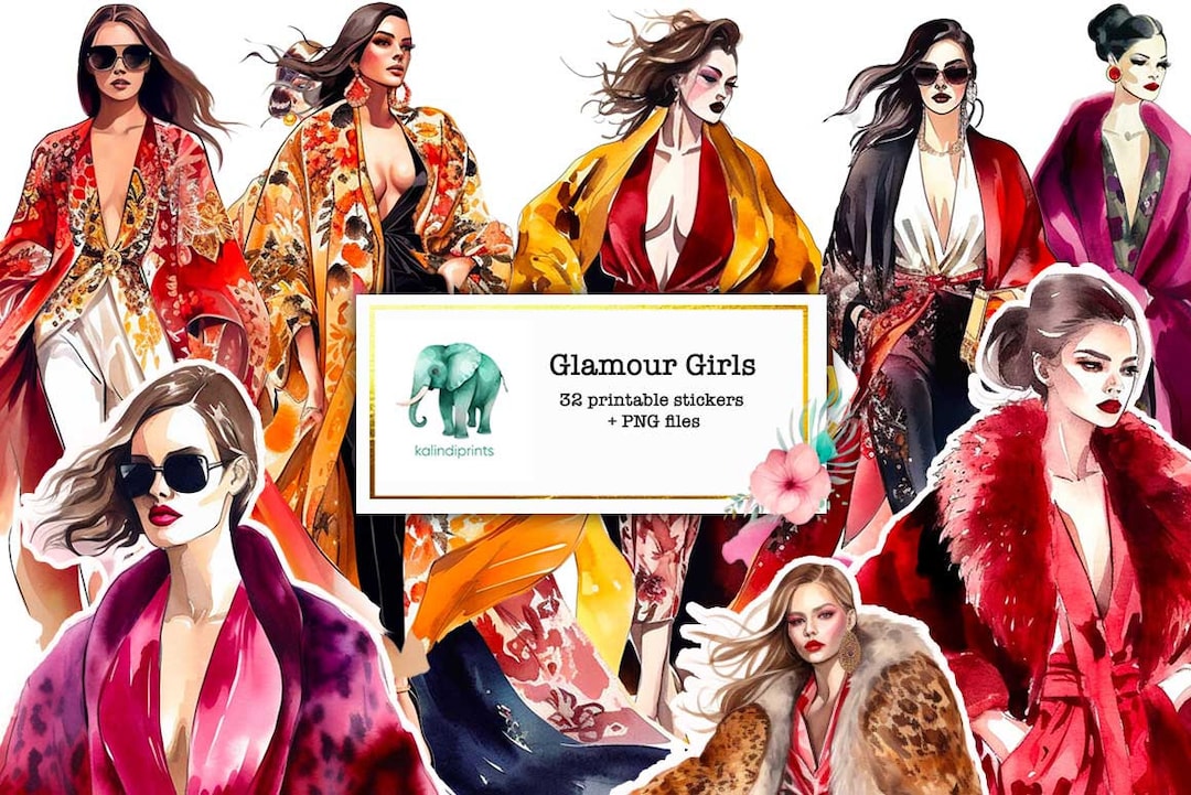 32 Glamour Girls Printable Stickers COMMERCIAL USE PNG - Etsy