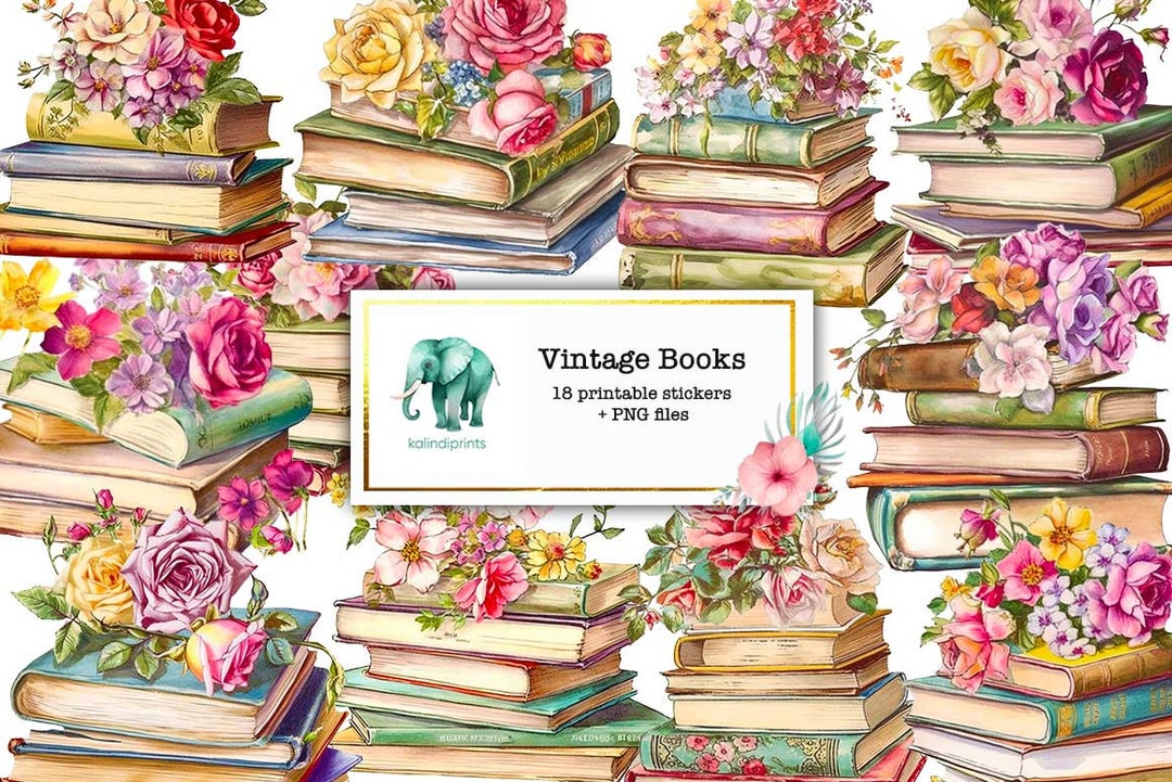 18 Vintage Books Printable Stickers Plus High Resolutions PNG Clipart ...