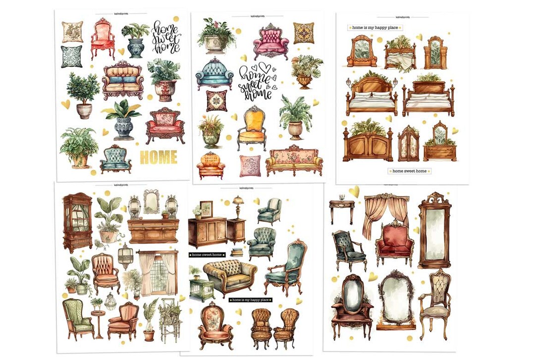 60 Home Elements Printable Stickers Fussy Cut Digital - Etsy