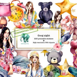 200 Good Night Printable Stickers, COMMERCIAL USE, PNG, Digital ...