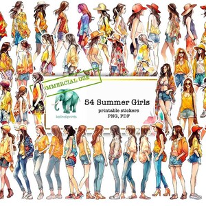 54 Summer Girls Printable Stickers, COMMERCIAL USE, Girls PNG ...