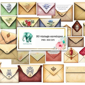 Vintage Envelopes Printable Bundle, Scrapbooking, Printable Stickers ...