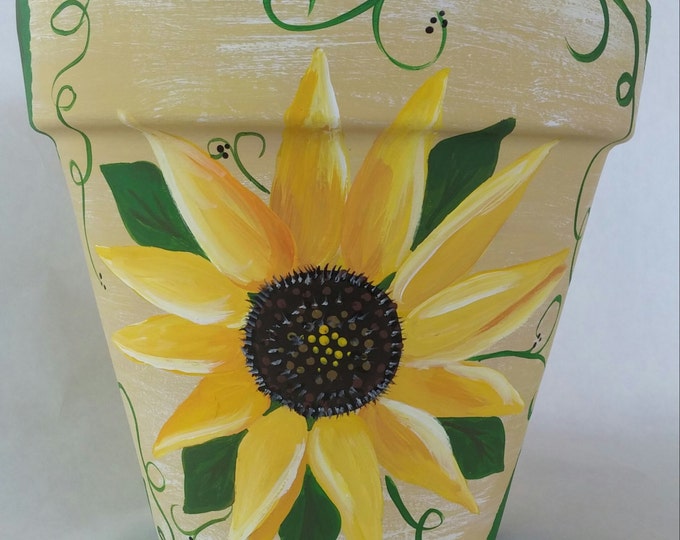 Flowerpot, Hand Painted Pot, Sunflower Clay Pot, Sunflower Flower Pot ...