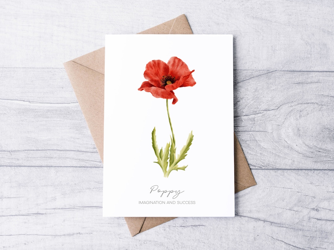 Poppy Card, Blank Inside: A2 Flower Greetings Card, August Birth Flower ...