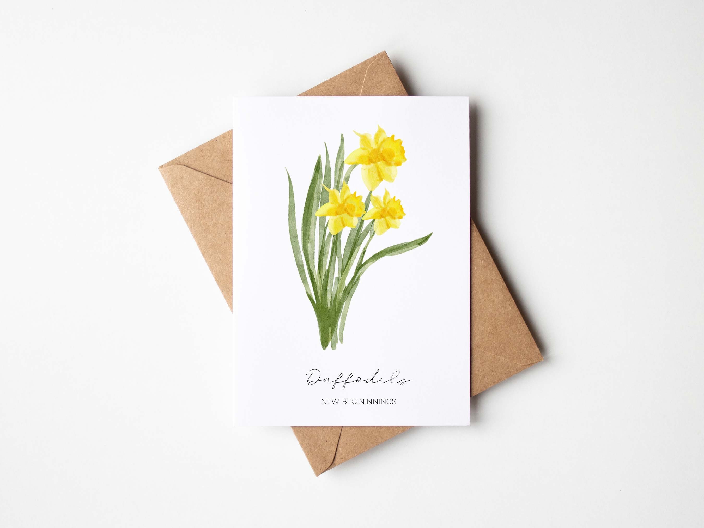 Daffodils Card, Blank Inside: A2 Flower Greetings Card, March Birth ...
