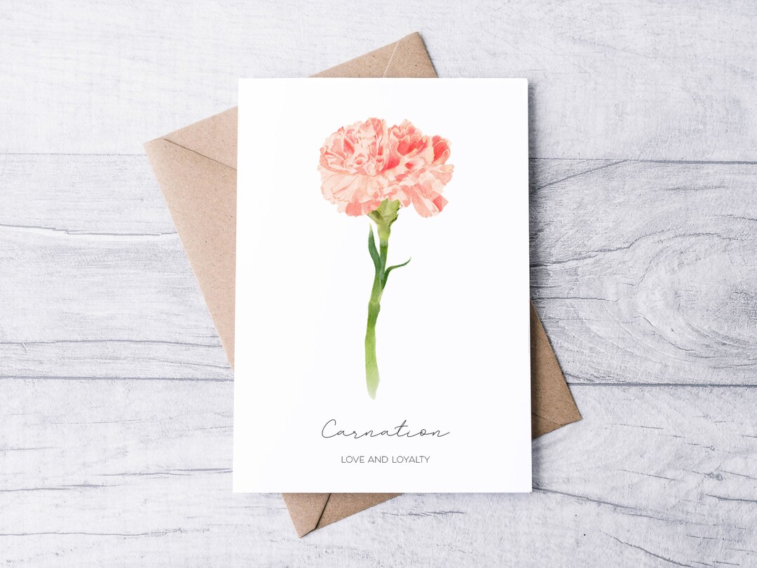 Carnation Card, Blank Inside: A2 Flower Greetings Card, January Birth ...