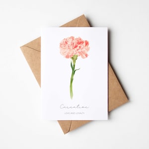 Carnation Card, Blank Inside: A2 Flower Greetings Card, January Birth ...