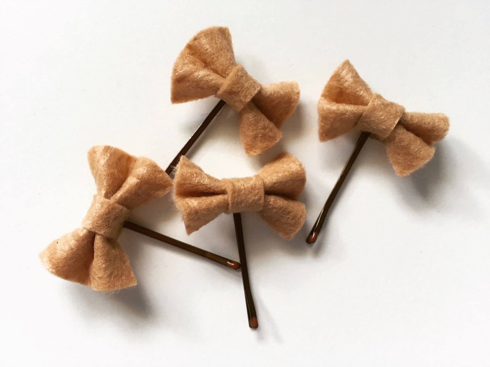 Beige Bow Bobby Pins, Fall Hair Pins, Felt Mini Hair Pins, Little Girls ...
