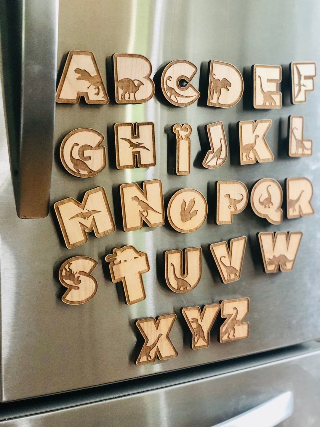 Wooden ABC Magnets, Dinosaur Letter Magnets, Dinosaur ABC Magnets, ABC ...