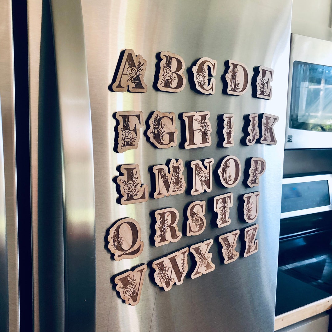 Wooden ABC Magnets, Floral Letters, Floral ABC Magnets, Abc Magnets for ...