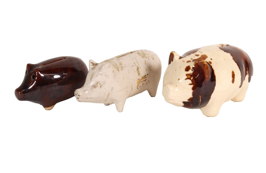 Three Stoneware Pig Banks - Etsy