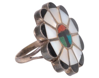 Zuni Inlay Ring. Sterling Silver. Turquoise, Shell, Jet. C1950. Free ...