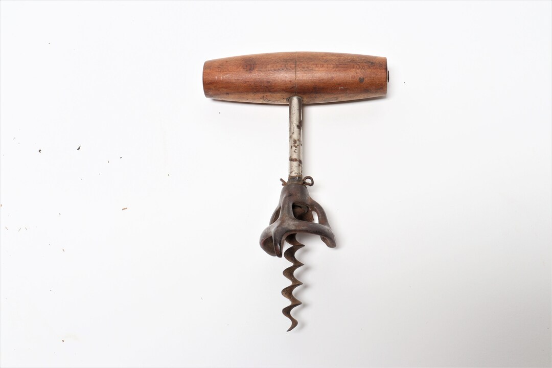 Antique Wood Handled Corkscrew - Etsy