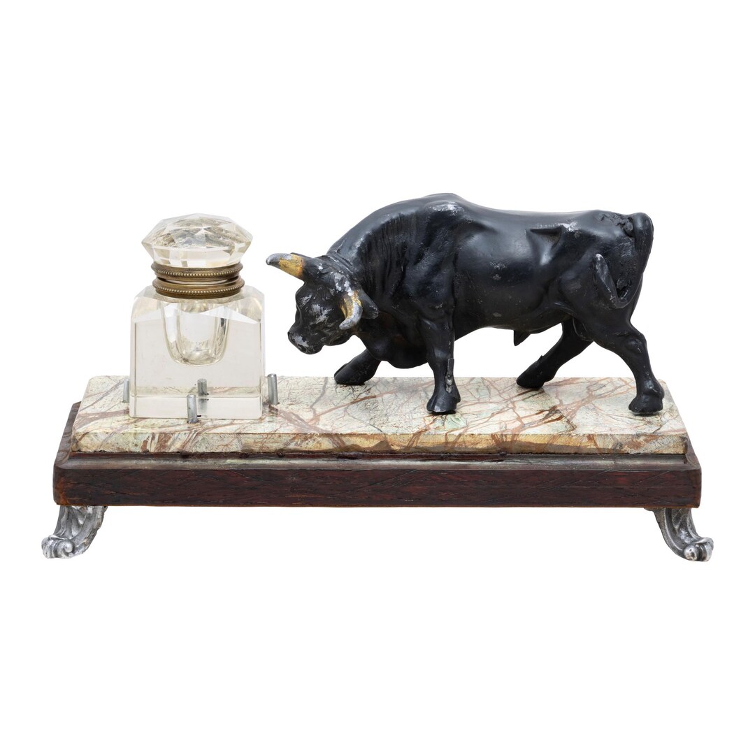 Vintage Inkwell and Bull Desk Set - Etsy