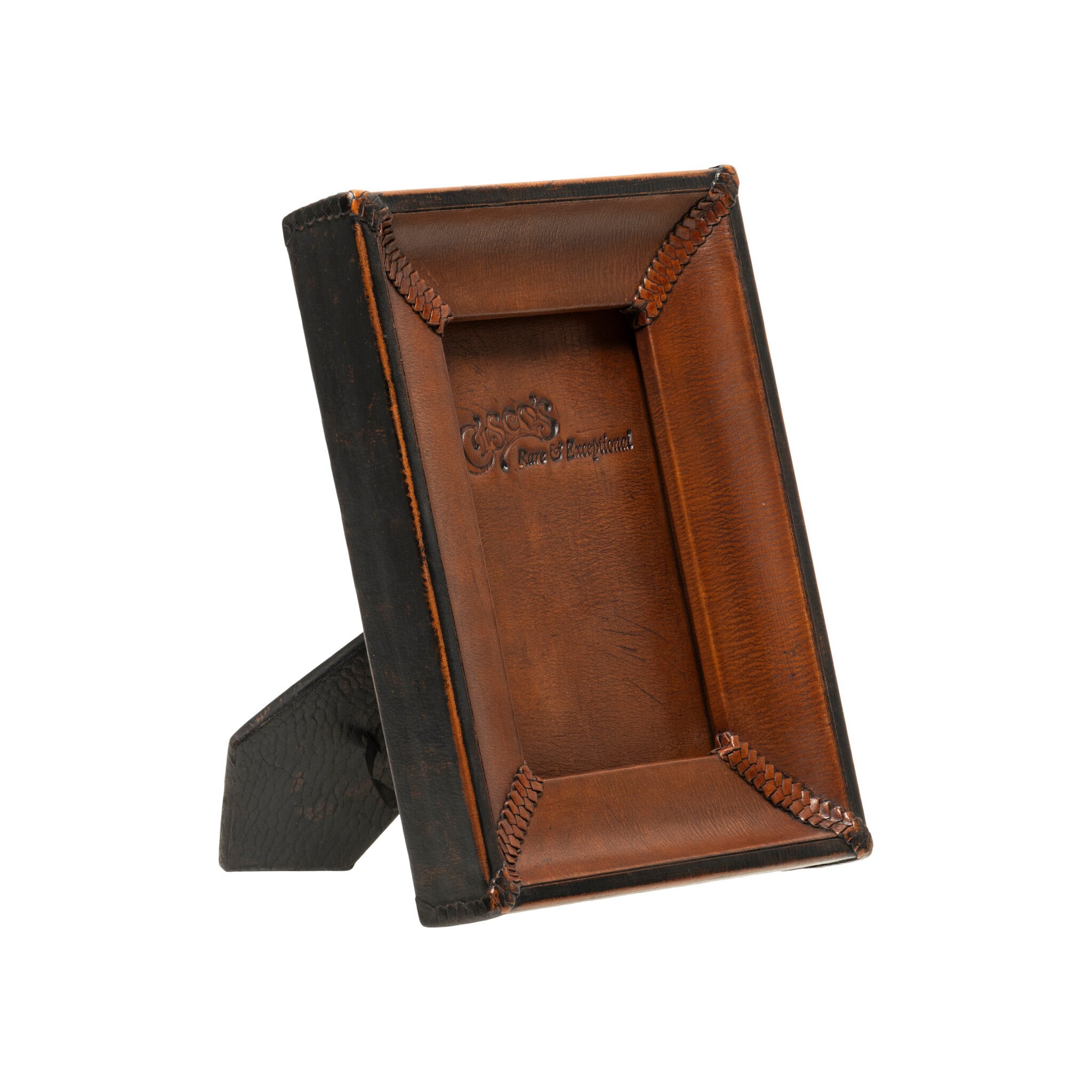 NEW Medium Brown and Black Leather Tabletop Picture Frame the Artisan ...