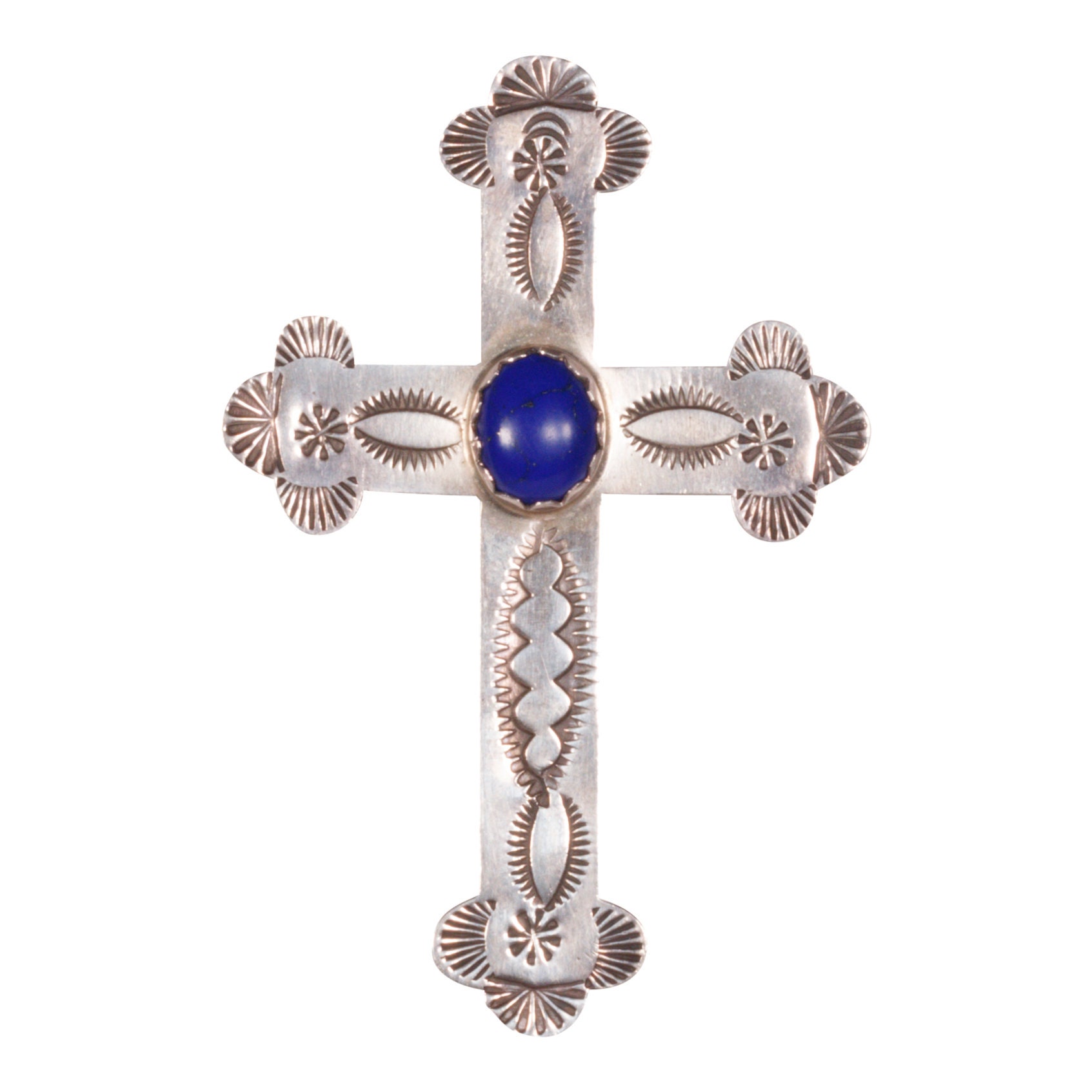 Hand-stamped Sterling Silver Cross Pendant With Lapis - Etsy