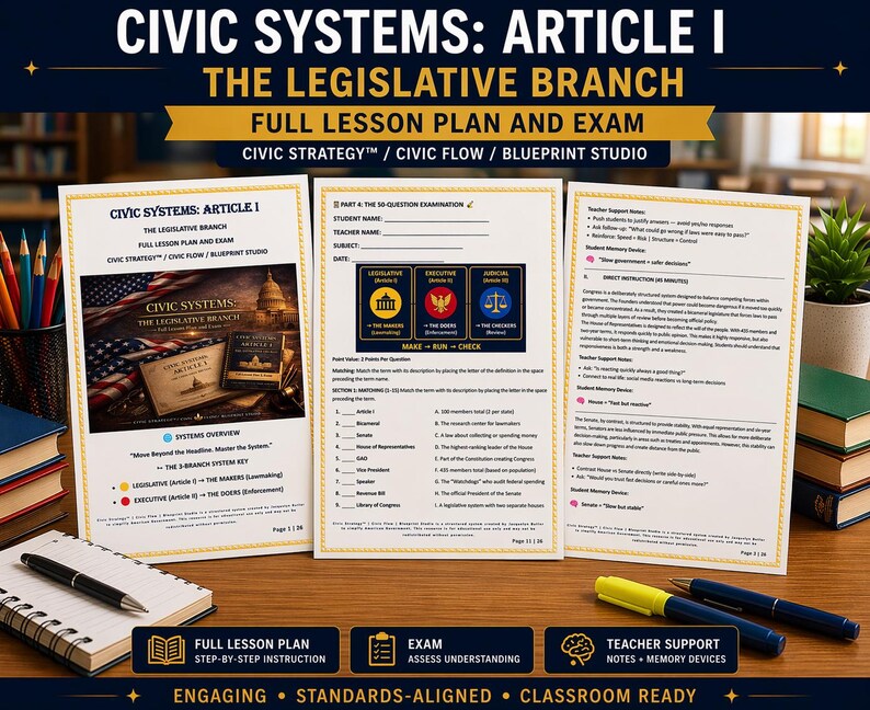 Civics Full Lesson Plan: Legislative Branch| High School Worksheet ...