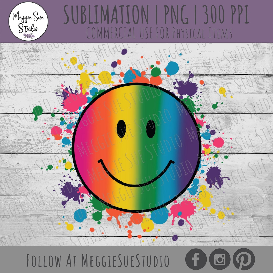 Smiley Face PNG, Rainbow Smiley Face Sublimation PNG, Groovy Smiley ...