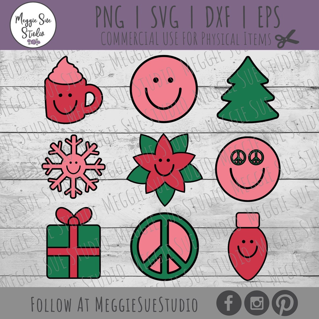 Groovy Christmas Clipart SVG PNG, Christmas Tree Snowflake Present ...