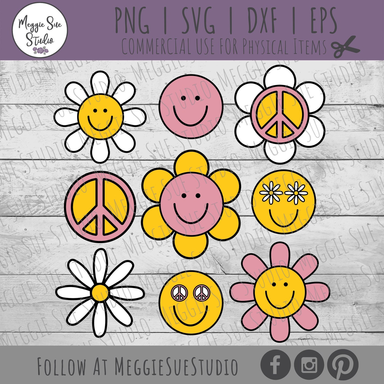 Groovy Smiley Daisy Peace Bundle SVG Smiley Face Hippy SVG - Etsy