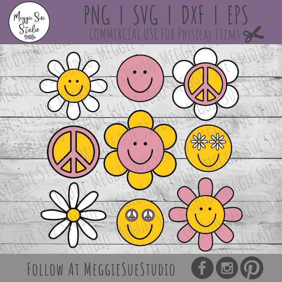 Groovy Smiley Daisy Peace Bundle SVG Smiley Face Hippy SVG - Etsy