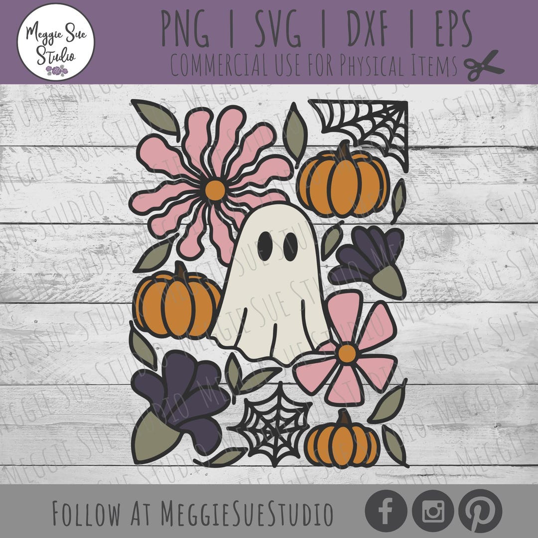 Cute Ghost Florals SVG, Halloween Ghost With Florals Pumpkins ...