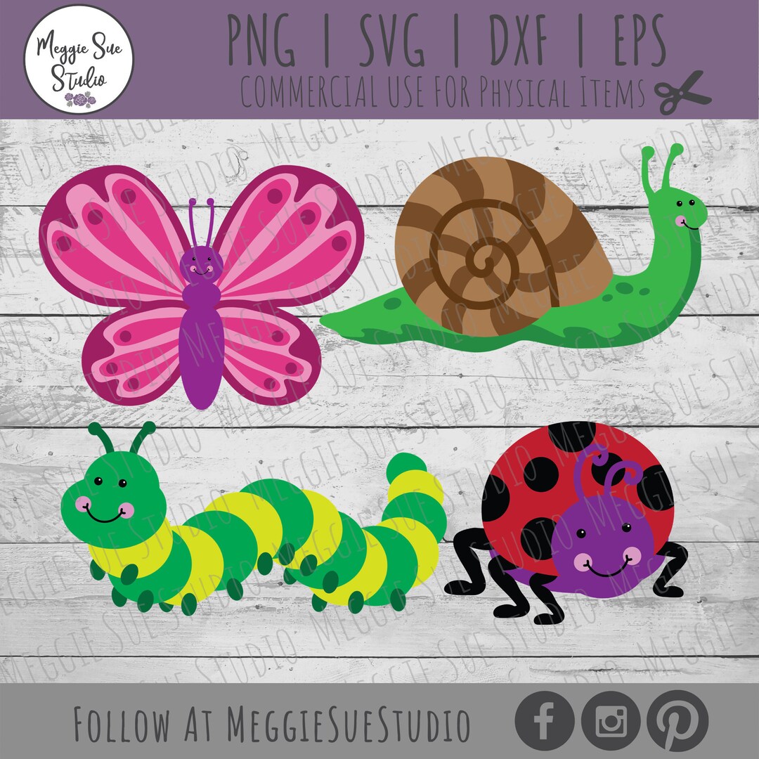 Cartoon Bug Bundle SVG, Butterfly Snail Caterpillar Ladybug SVG Bundle ...