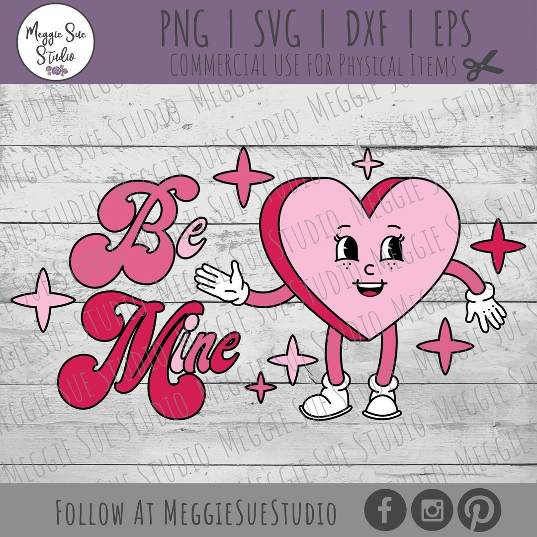 Retro Be Mine Cartoon Heart SVG, Vintage Heart Smiley PNG Svg ...