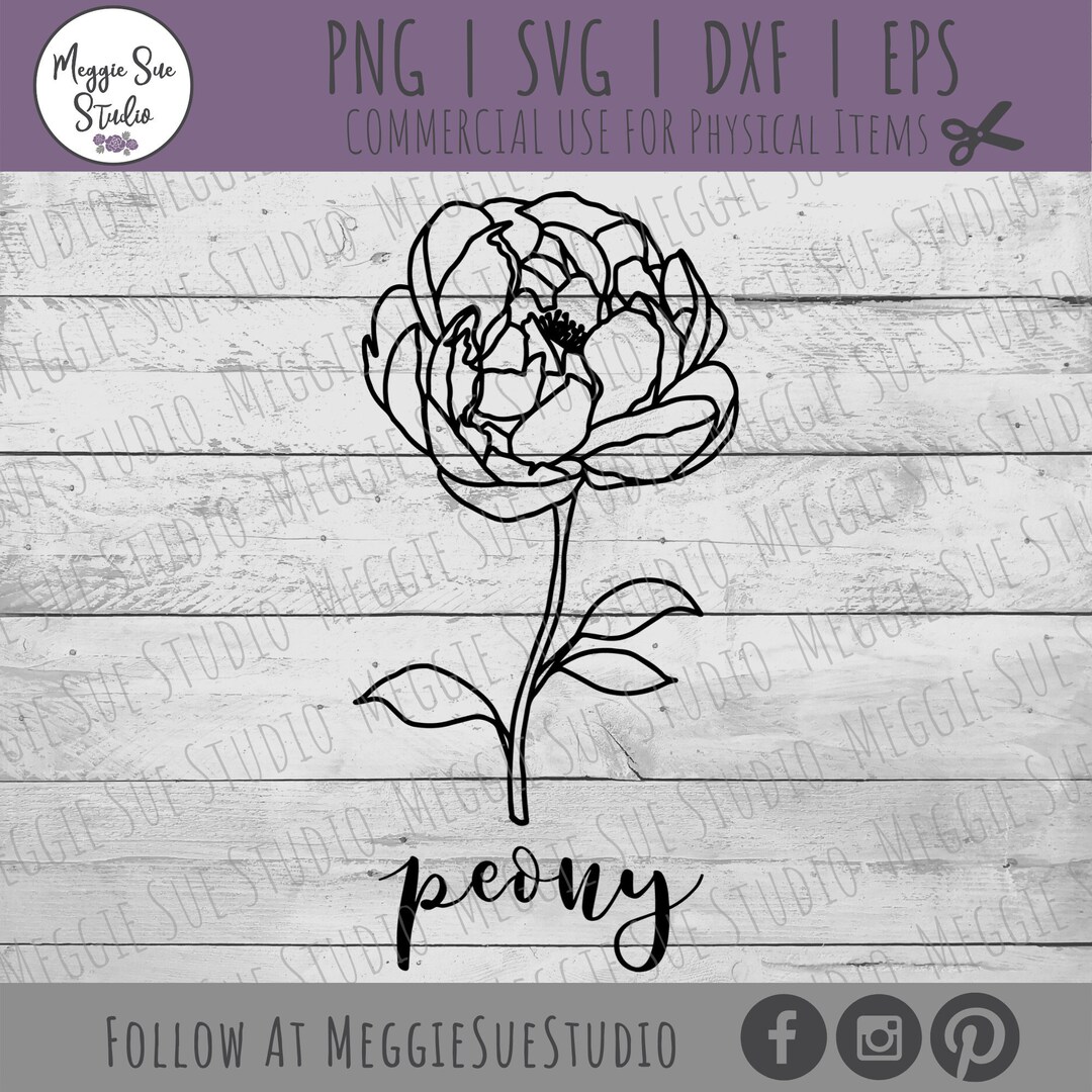 Peony Flower SVG, Peony Outline SVG, Hand Drawn Peony Flower Graphic ...
