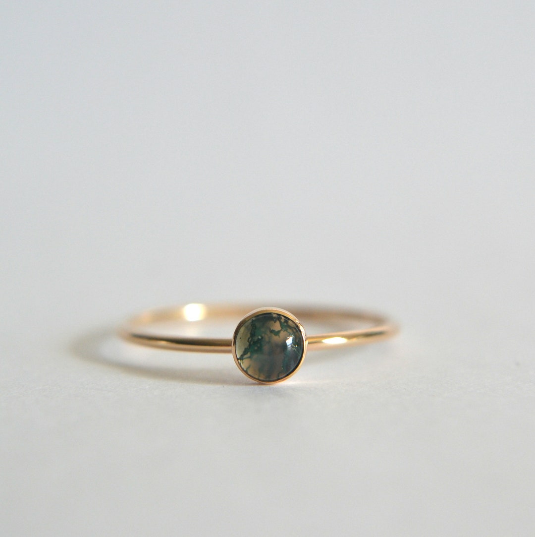 Gold Moss Agate Ring, Moss Agate Ring Gold, 14k Moss Agate Ring, Dainty ...