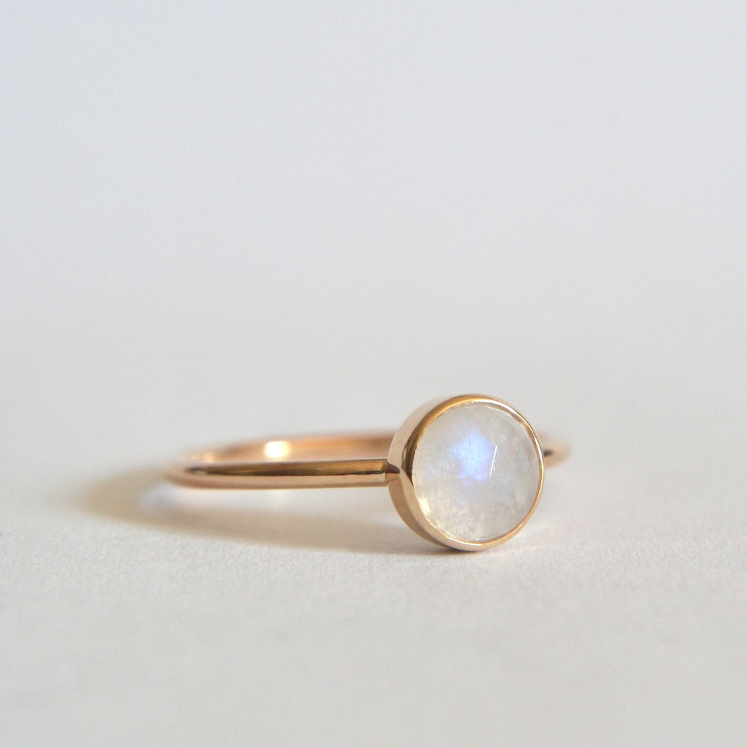 14k Solid Gold Rainbow Moonstone Ring, Natural Rose Cut Moonstone ...