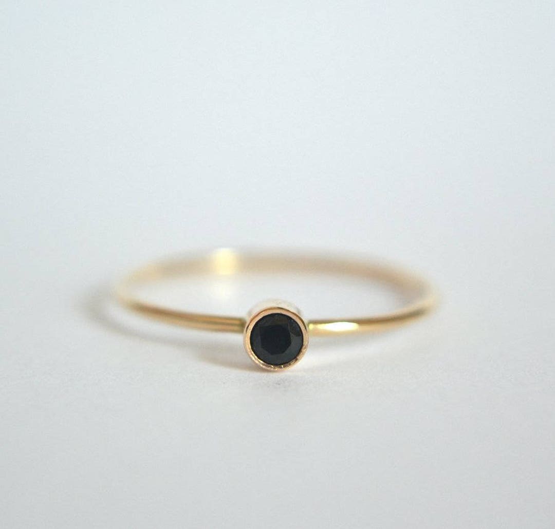 14k Solid Gold Natural Black Spinel Ring, Minimalist and Dainty Jewelry ...