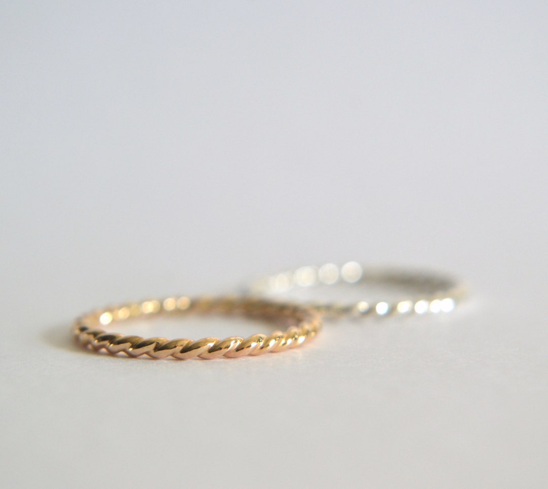 14k Gold Filled or Sterling Silver Rope Ring, Twisted Rope Stacking ...